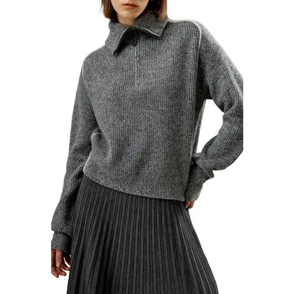 Lilysilk Cashmere Half Zip-up Ribbed Sweater