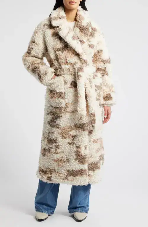 Ugg Alesandra Faux Fur Wrap Coat In Putty Melange 50% Off