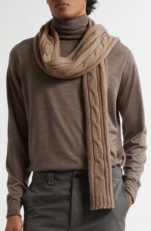 John Smedley Wooton Cable Stitch Recycled Cashmere & Merino Wool Scarf - Mushroom