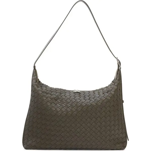 Bottega Veneta Medium Intrecciato Traveller Hobo Bag - 3386 Kaki/ Silver