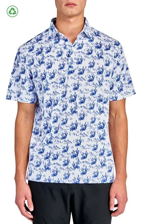 CON.STRUCT Regular Fit Cactus Print Performance Recycled Golf Polo