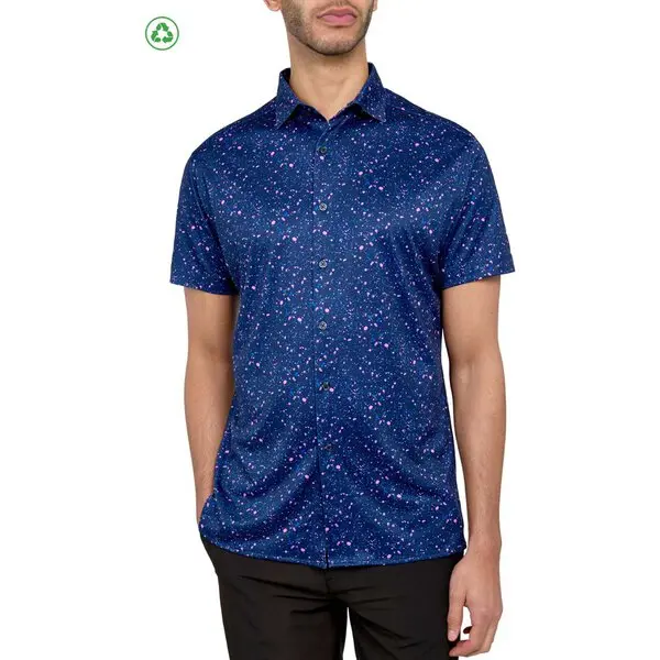 CON.STRUCT Regular Fit Paint Splatter Print Recycled Performance Golf Button-down Shirt