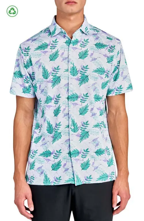 CON.STRUCT Regular Fit Cheetah Leaf Print Recycled Performance Golf Button-down Shirt