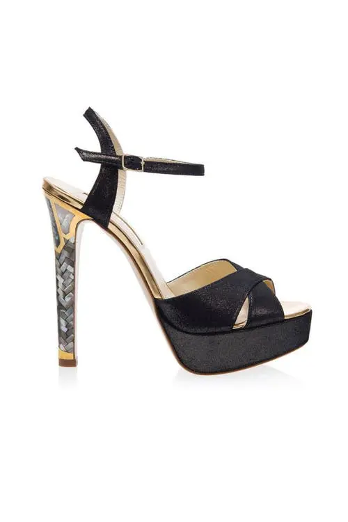 FREYA ROSE Cleopatra Noir Ankle Strap Pearl Heel Sandal - Black