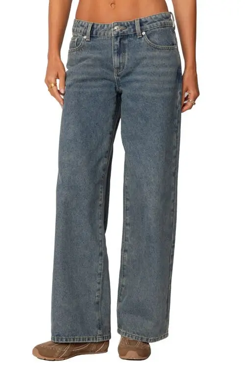 EDIKTED Leopard Heart Wide Leg Jeans - Blue-washed