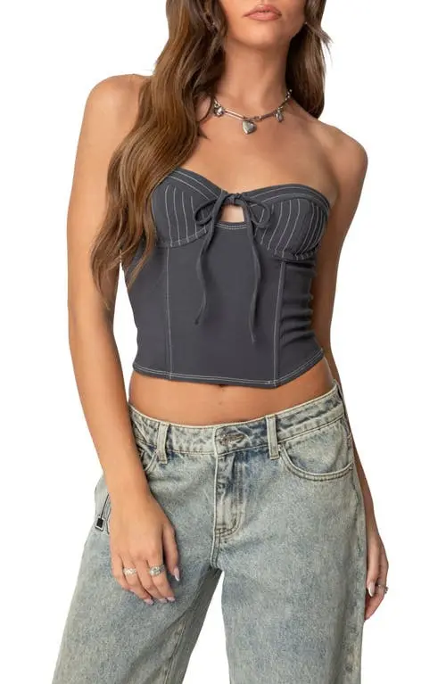 EDIKTED June Strapless Corset Top - Dark Gray