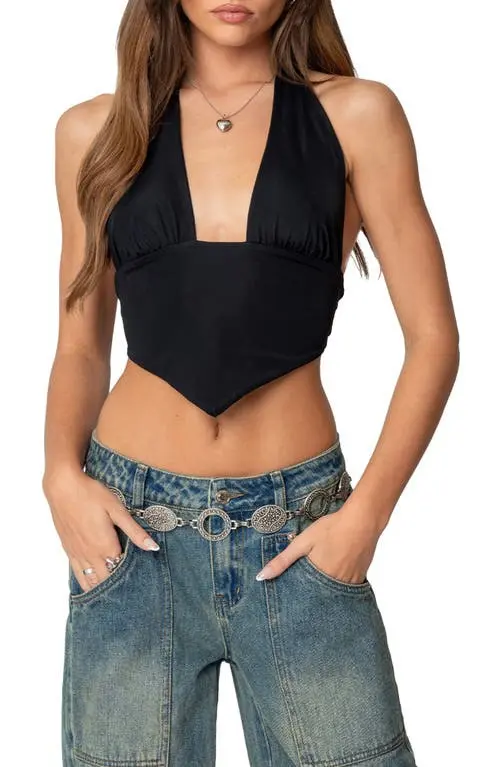 EDIKTED Open Back Halter Top - Black