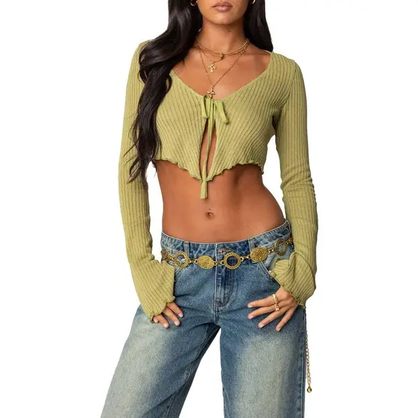 EDIKTED Bekkah Ribbed Cropped Cardigan
