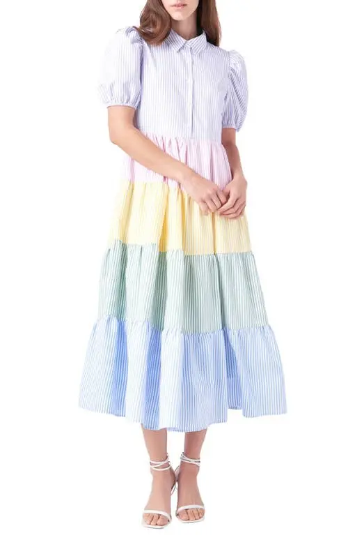 English Factory Stripe Colorblock Shirtdress