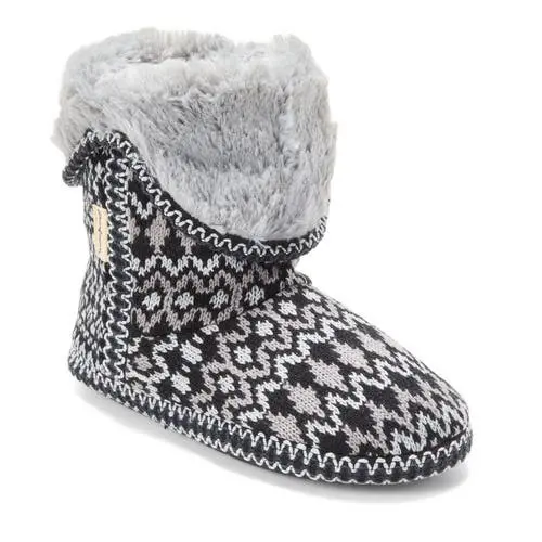 DEARFOAMS Beth Faux Fur Bootie Slipper - Black Combo