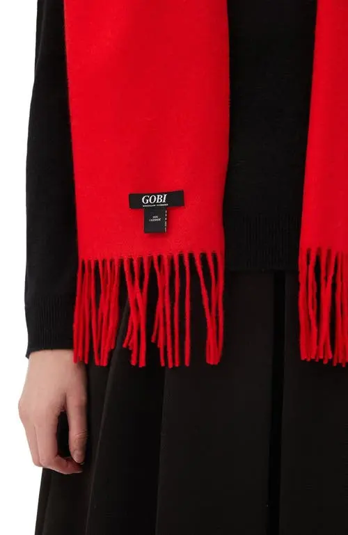 GOBI MONGOLIAN CASHMERE Cashmere Fringed Scarf - High Risk Red