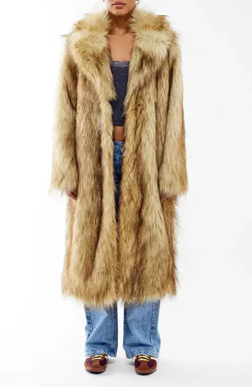 Bdg Urban Outfitters Longline Faux Fur Coat In Camel 60% Off