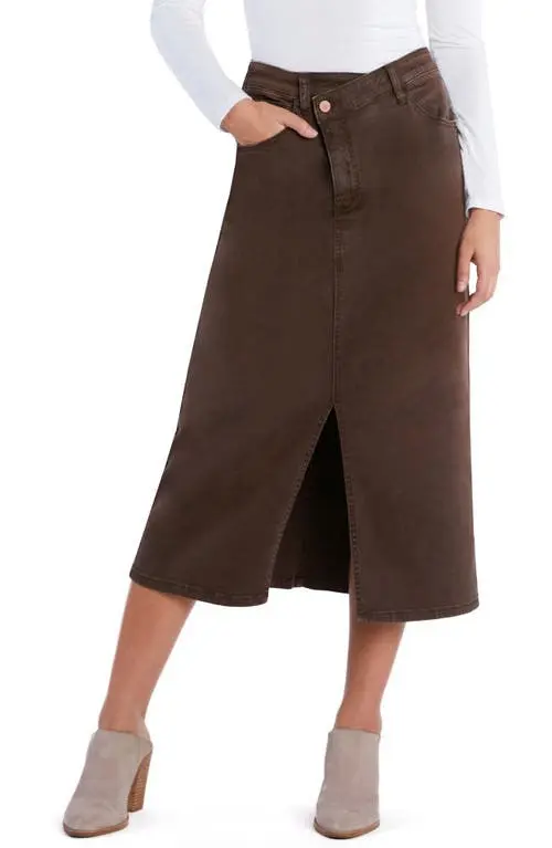 WASH LAB DENIM Emmeline Crossover Waist Midi Skirt - Espresso