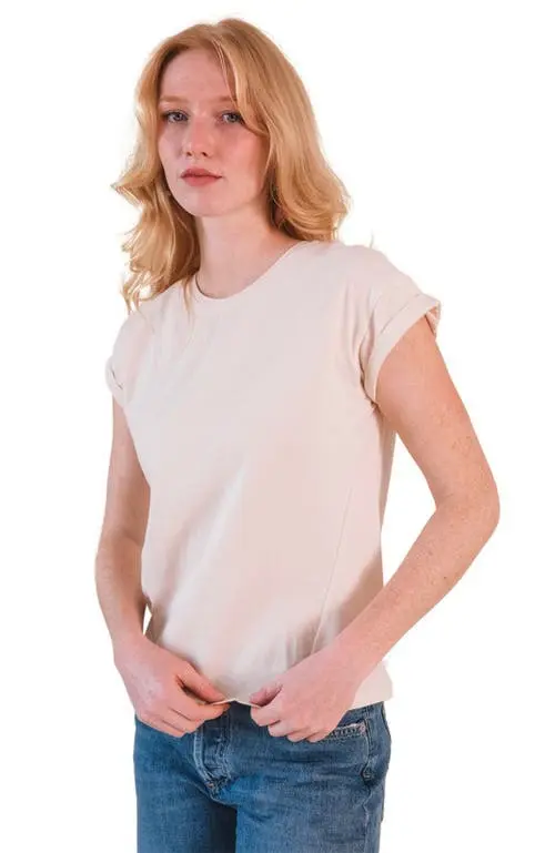 POPLINEN Jane Cuffed Hemp Tee - Natural