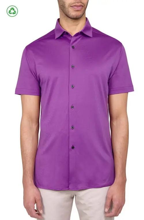 CON.STRUCT Regular Fit Solid Recycled Performance Golf Button-down Shirt - Purple