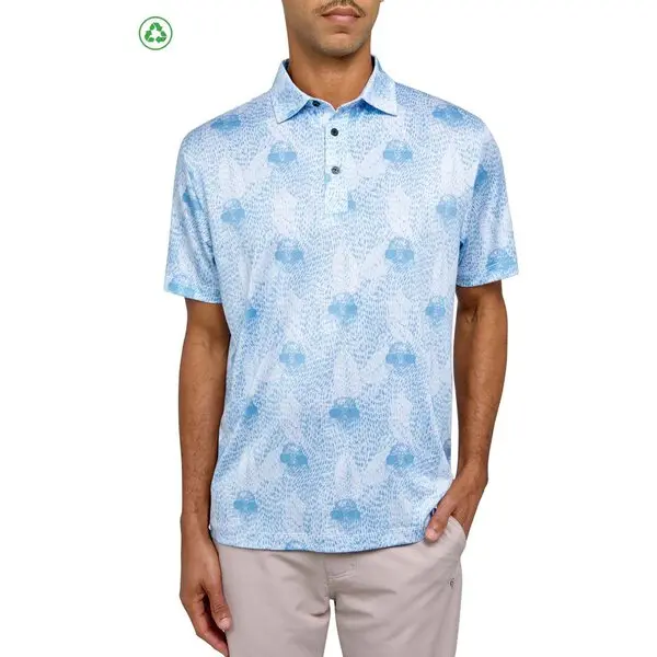 CON.STRUCT Regular Fit Seal Print Recycled Performance Golf Polo - White/blue