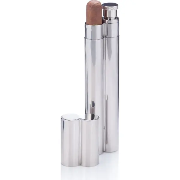 VISKI Cigar Holder And Flask In Stainless Steel