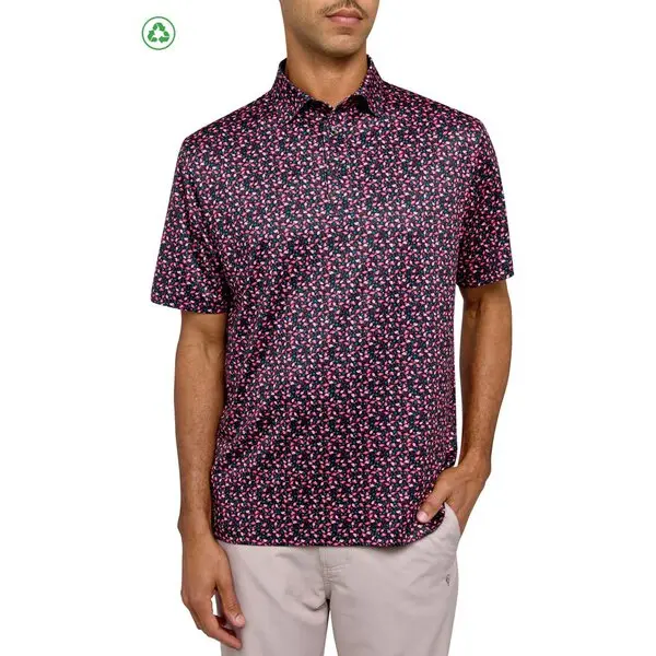 CON.STRUCT Micro Flamingo Print Performance Golf Polo - Black/multi