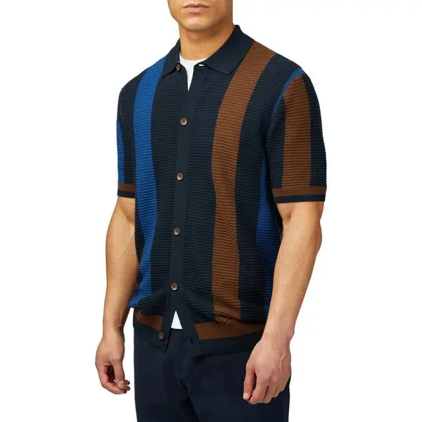 Ben Sherman Textured Stripe Organic Cotton Cardigan