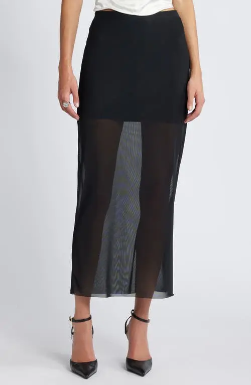 OPEN EDIT Sheer Mesh Midi Skirt - Black