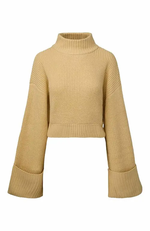 WeWoreWhat Cropped Turtleneck Sweater - Wheat