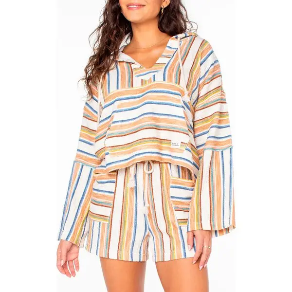 Roxy Rich Coast Stripe Crop Hoodie - Camel