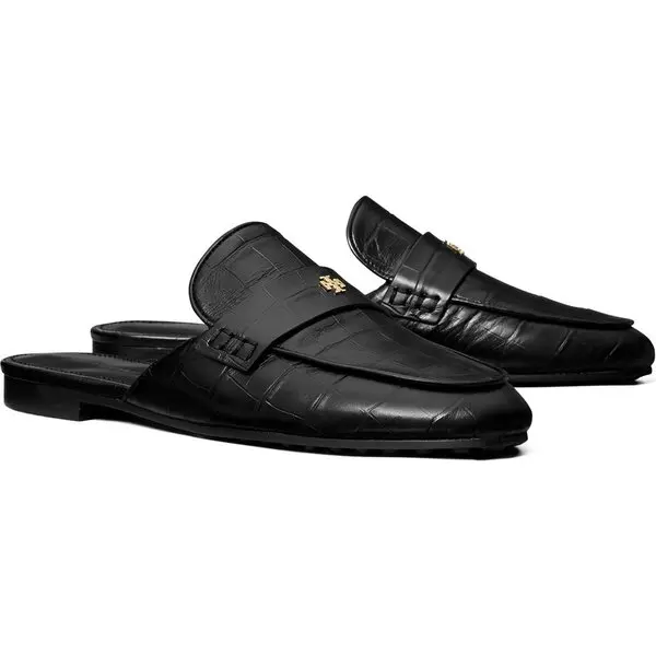 Tory Burch Croc Embossed Mule - Perfect Black