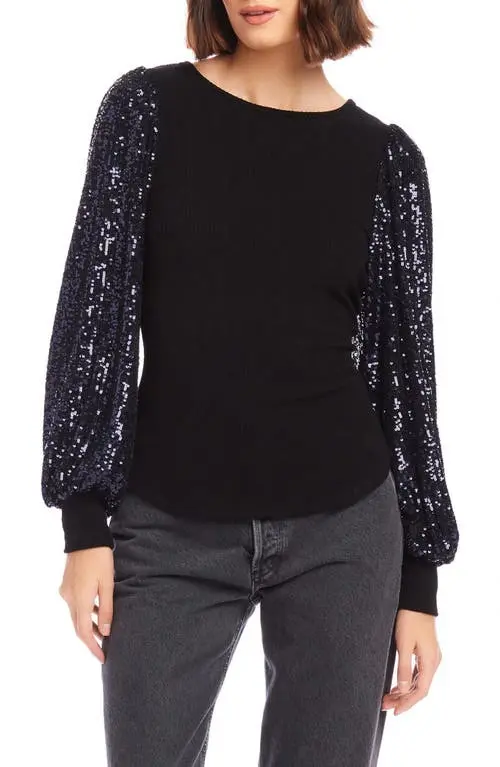 Fifteen Twenty Sequin Bishop Sleeve Rib Top