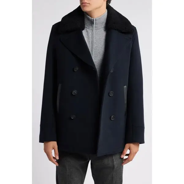 Mackage Cole Wool Pea Coat With Shearling Collar