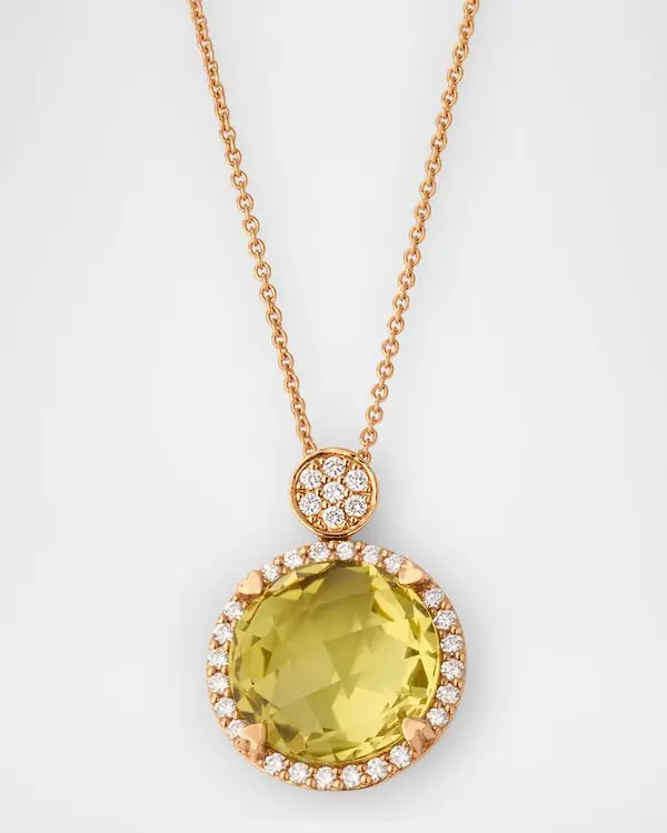 LISA NIK 18k Rose Gold And Diamond Pendant Necklace - Lemon Quartz