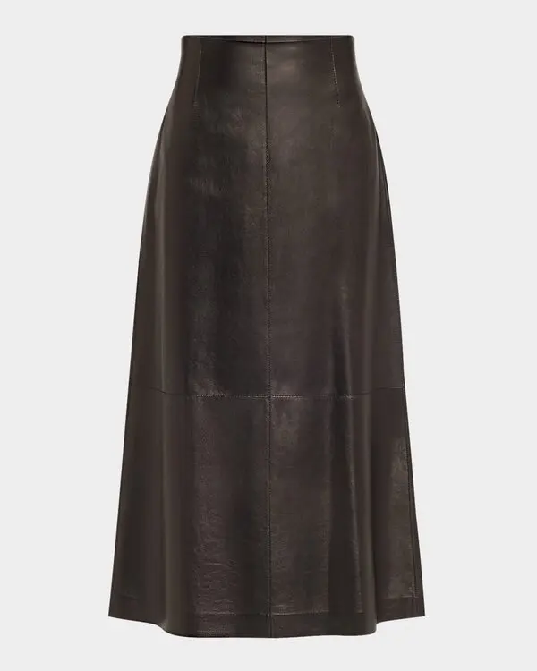 Lafayette 148 New York Leather A-line Midi Skirt