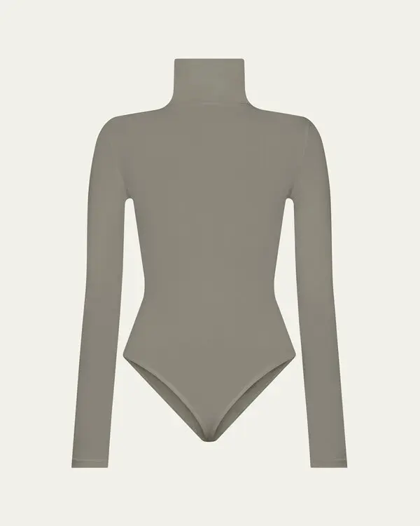 Wolford Colorado Turtleneck Thong Bodysuit - Earl Grey