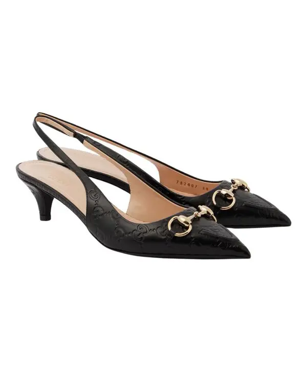 Gucci Horsebit Gg 45 Slingback Pumps - Black