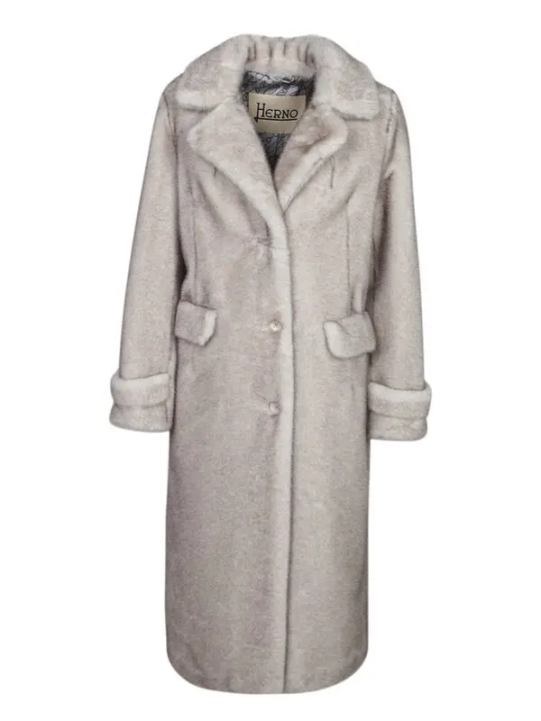 Herno Long Coat With Faux Fur Collar - Grey