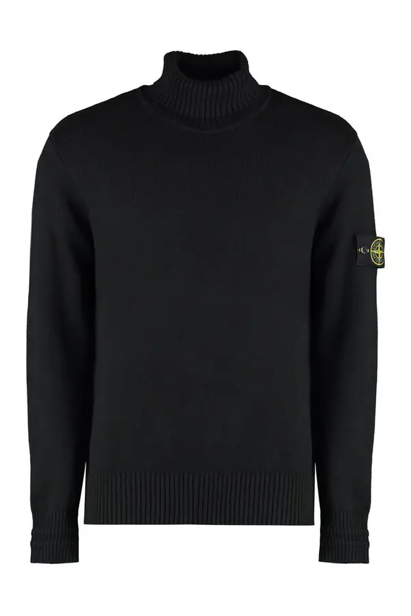 Stone Island Wool Blend Turtleneck Sweater - Black