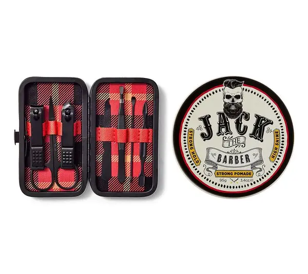 JACK THE BARBER Strong Pomade & 7 Pc Grooming Kit Bundle