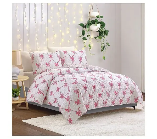 MODERN HEIRLOOM Abigail Bow Reversible Full/que En Quilt Set