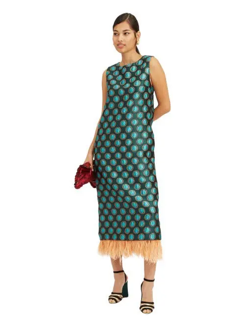 La DoubleJ Column Maxi Dress - Jacquard Winter Sun Emerald