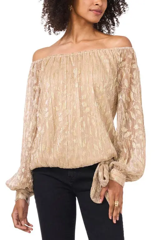Vince Camuto Metallic Foil Leaf Print Off The Shoulder Top