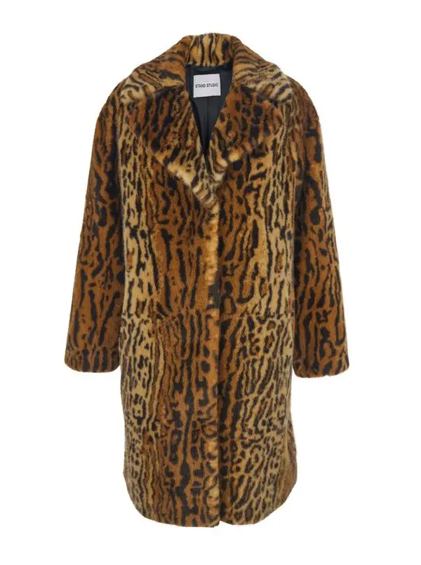 STAND STUDIO Camille Leopard Ecofur Coat - Brown