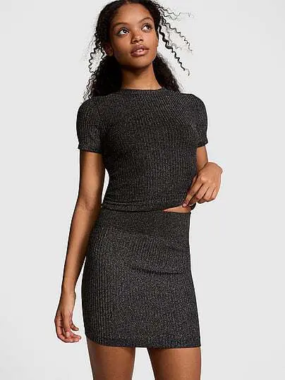 Pink Seamless Shimmer Mini Skirt - Black