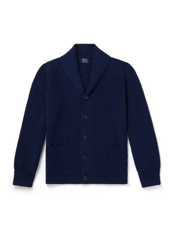 William Lockie Duncan Shawl-collar Ribbed Merino Wool And Cashmere-blend Cardigan