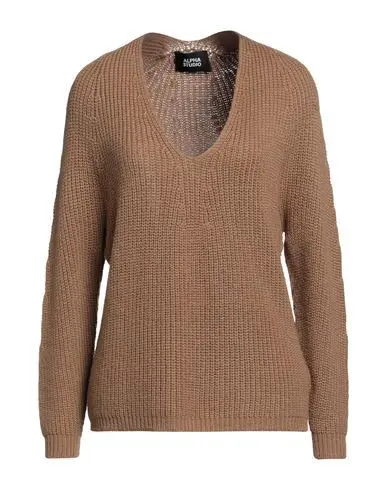 Alpha Studio Merino Wool V-neck Sweater - Beige