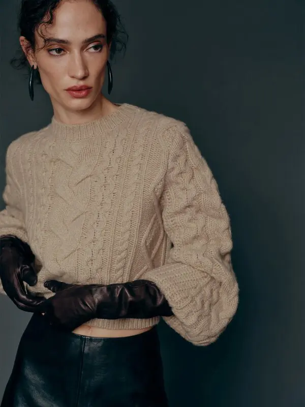 REFORMATION Adela Regenerative Wool Cable Sweater - Linen