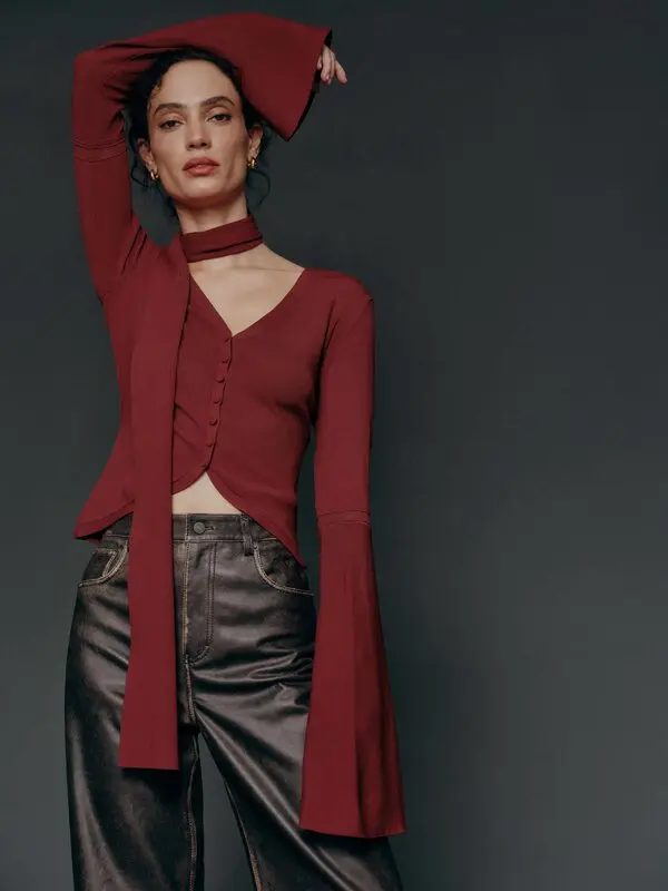 REFORMATION Sage Bell Sleeve Cardigan - Sangre