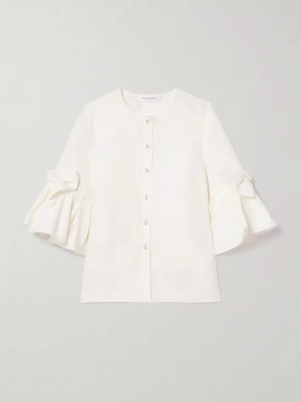 Carolina Herrera Embellished Ruffled Silk Shirt