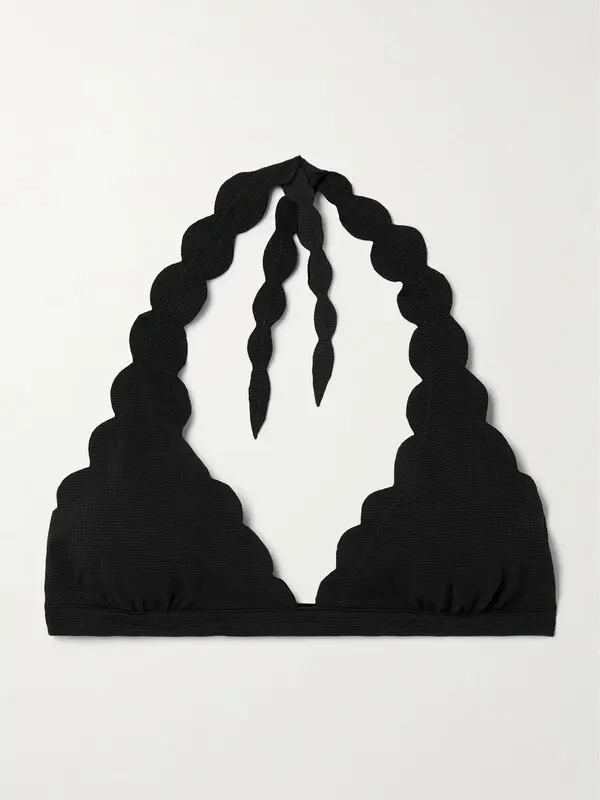 Marysia Spring Scalloped Halterneck Bikini Top - Black