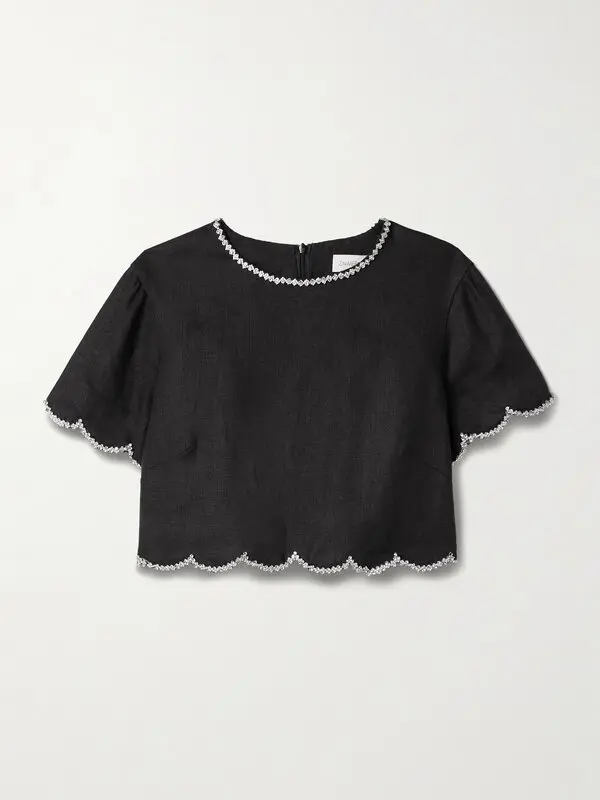 Zimmermann Crush Cropped Linen Top - Black