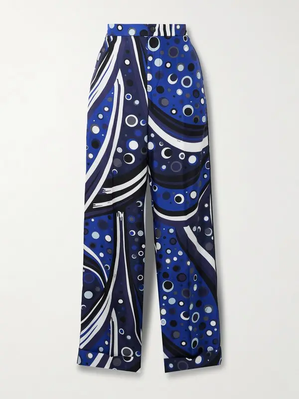 Emilio Pucci Printed Silk-twill Straight-leg Pants - Blue