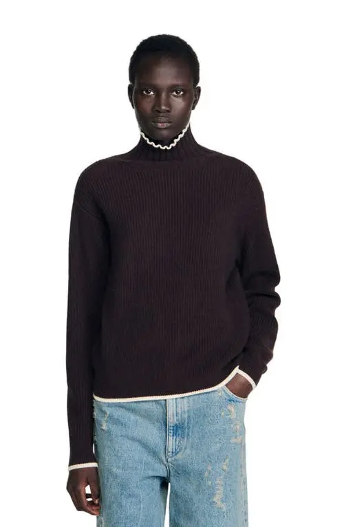 Sandro Long-sleeved Turtleneck Sweater - Black Brown